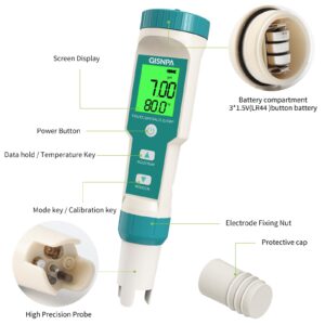 GISNPA 7 in 1 pH/TDS/EC/ORP/S.G/Salinity/Temp Meter with ATC pH Tester, 0.01 Resolution High Accuracy Digital pH Meter, Water Tester for Drinking, Hydroponics, Swimming Pool and Aquarium