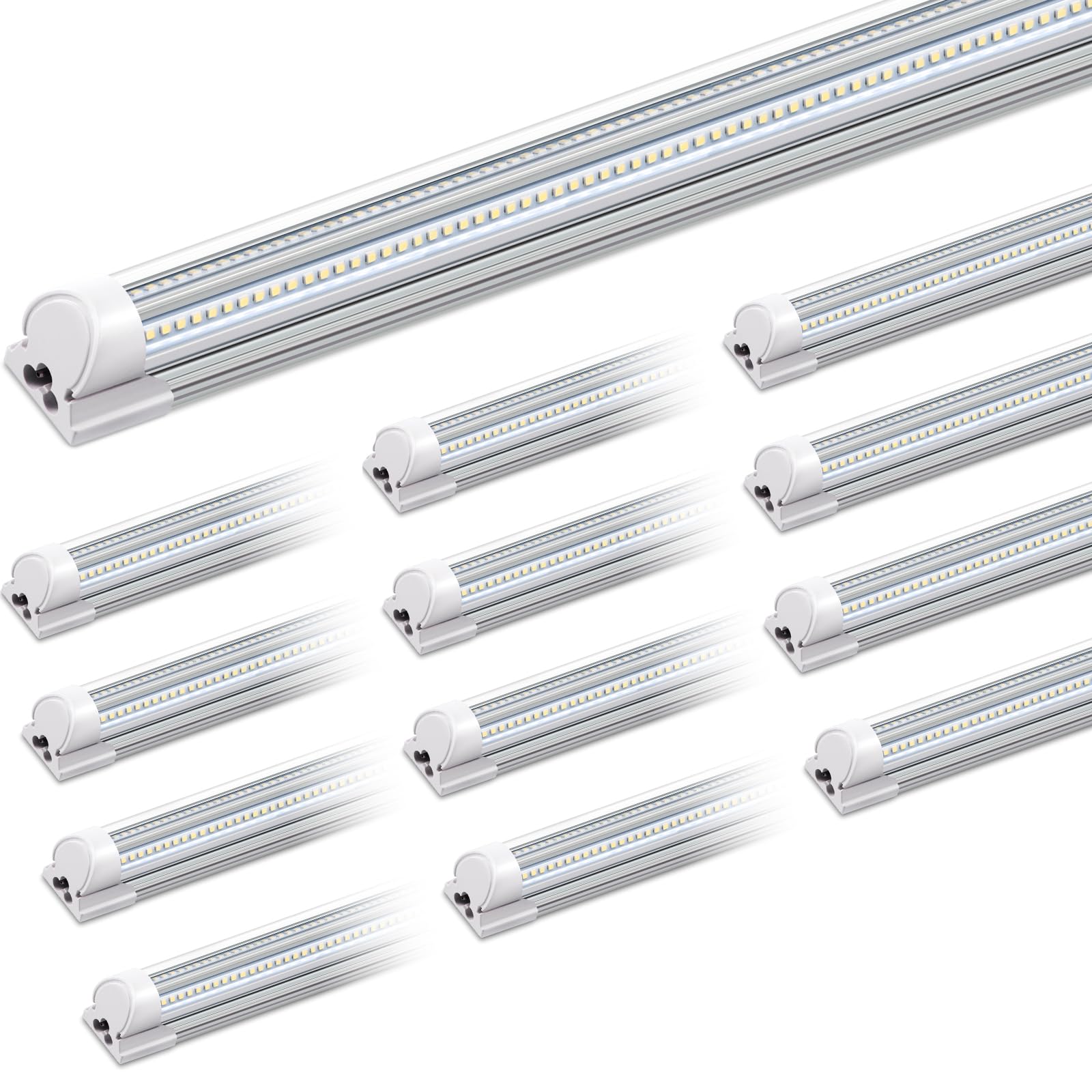 Barrina 8FT LED Shop Light, 100W 15000LM 6500K Super Bright White, Linkable Integrated T8 Shop Lighting with Clear Cover, V Shape 8 Foot LED Tube Lights, Ceiling Lights Fixtures for Garage, 12 Pack