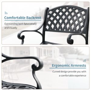 PATIO-IN Outdoor Dining Chairs Set of 2, Cast Aluminum Patio Chairs Set with Armrest, Bistro Chairs Outdoor for Garden, Porch, Backyard