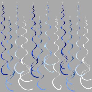 36 pcs blue hanging swirl decorations ombre royal blue white felt swirl streamer spiral ceiling garland for birthday wedding baby shower graduation under the sea nautical ahoy achor party supplies