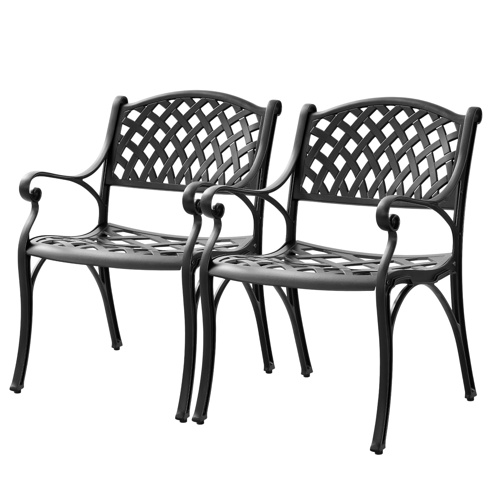 PATIO-IN Outdoor Dining Chairs Set of 2, Cast Aluminum Patio Chairs Set with Armrest, Bistro Chairs Outdoor for Garden, Porch, Backyard