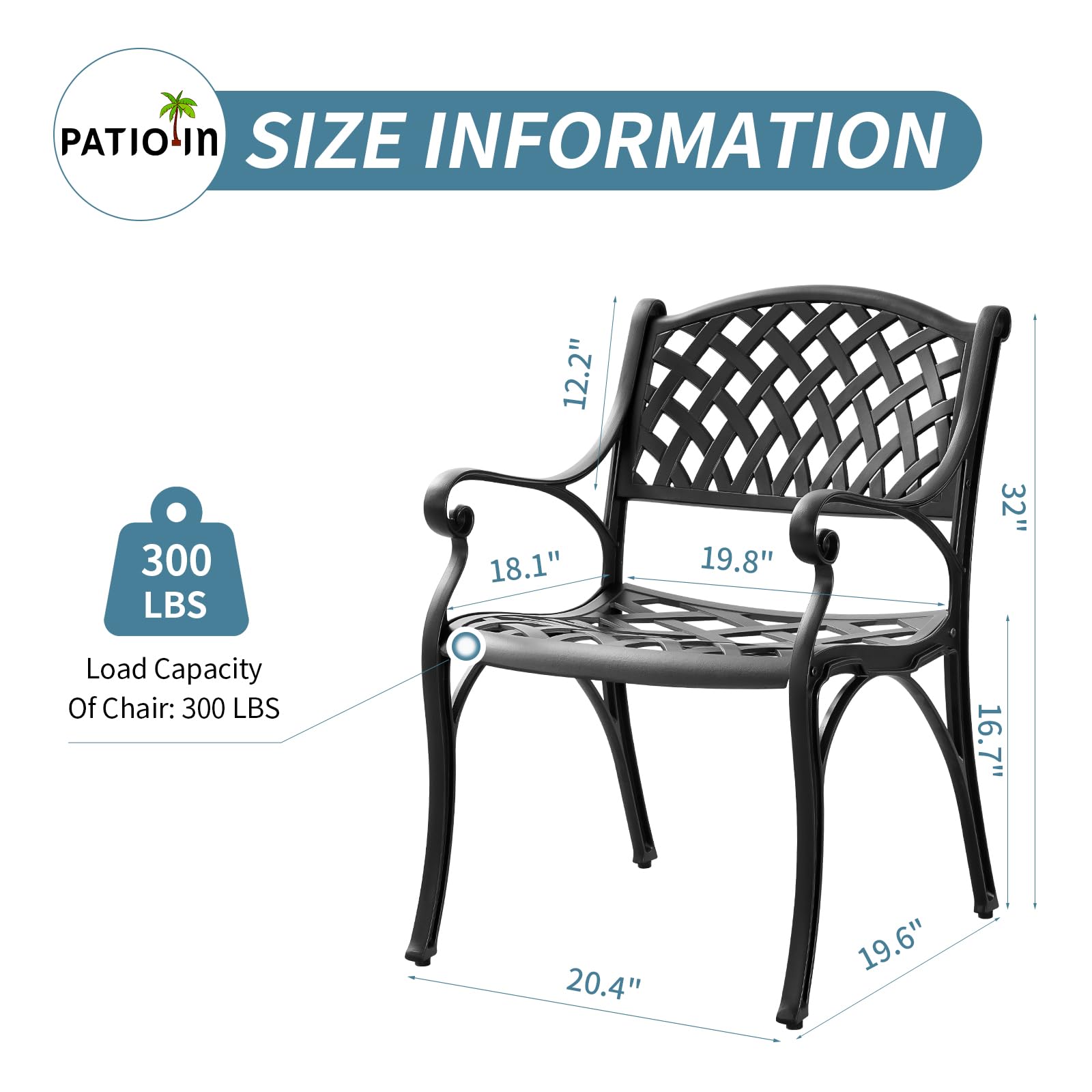 PATIO-IN Outdoor Dining Chairs Set of 2, Cast Aluminum Patio Chairs Set with Armrest, Bistro Chairs Outdoor for Garden, Porch, Backyard