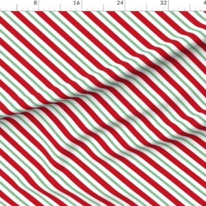 Spoonflower Fabric - Christmas Candy Cane Stripe Diagonal Stripes Green Red Whimsical Printed on Petal Signature Cotton Fabric Fat Quarter - Sewing Quilting Apparel Crafts Decor