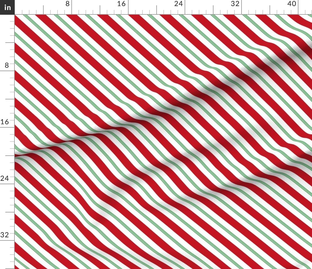 Spoonflower Fabric - Christmas Candy Cane Stripe Diagonal Stripes Green Red Whimsical Printed on Petal Signature Cotton Fabric Fat Quarter - Sewing Quilting Apparel Crafts Decor