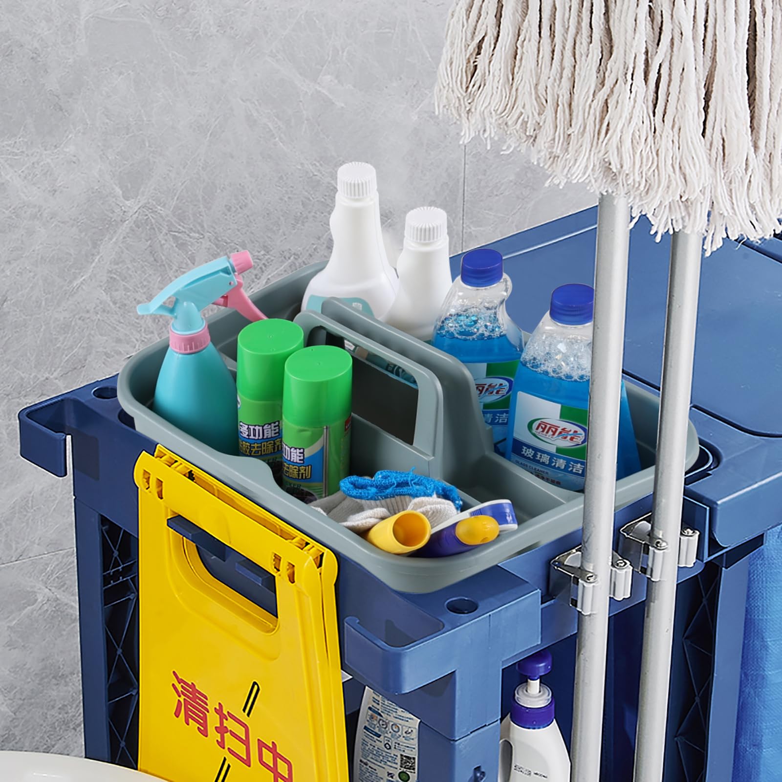 Esdiplot 6-Pack Plastic Cleaning Tool Caddy, Cleaning Utility Caddy Tote, Gray