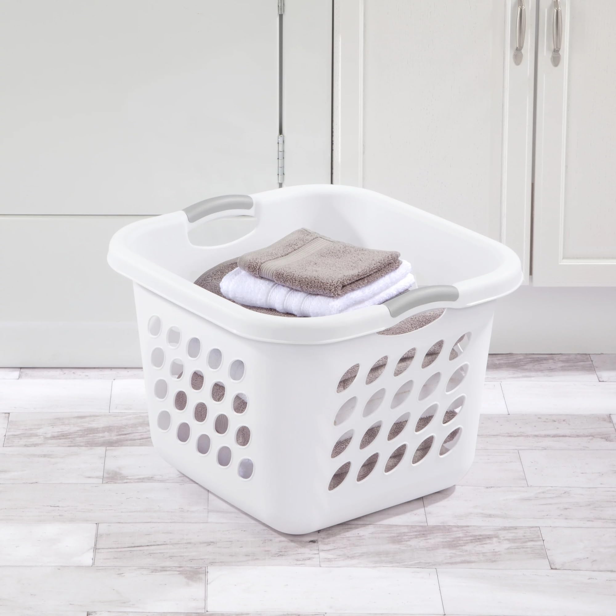 PEtbon 1.5 Storage Bushel Square Laundry Basket Plastic, Laundry Hamper White