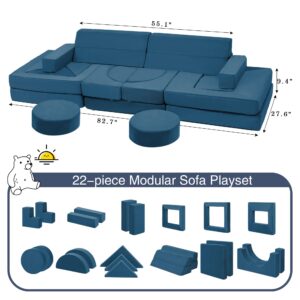 Edbuosy 22Pcs Modular Kids Play Couch - Kids Couch for Playroom Bedroom Living Rooms 500+DIY Creativing Couch for Inspiring Child Versatile, Large Modular Couch Children Convertible Sofa Foam Couch