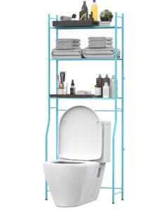 livilord over the toilet storage, 3-tier metal bathroom shelves, freestanding above toilet storage shelf with 4 hooks for bathroom, blue