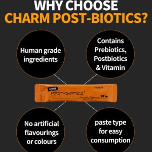 Charm Squeezable Paste Probiotic Vitamins Supplement for Cat & Dog- for Digestion, Diarrhea, Constipation Allergy, Hair Balls, Acts As Stool Softener- Suitable for Over 3 Mth Old Senior (Salmon)