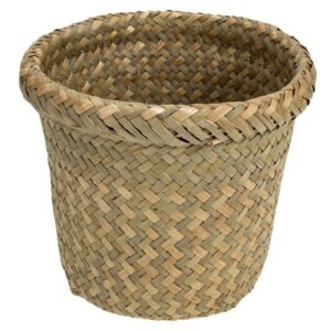 hohopeti woven trash can bedroom garbage bin rattan straw woven waste basket for living room kitchen bathroom office decorative storage container