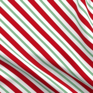 Spoonflower Fabric - Christmas Candy Cane Stripe Diagonal Stripes Green Red Whimsical Printed on Petal Signature Cotton Fabric Fat Quarter - Sewing Quilting Apparel Crafts Decor