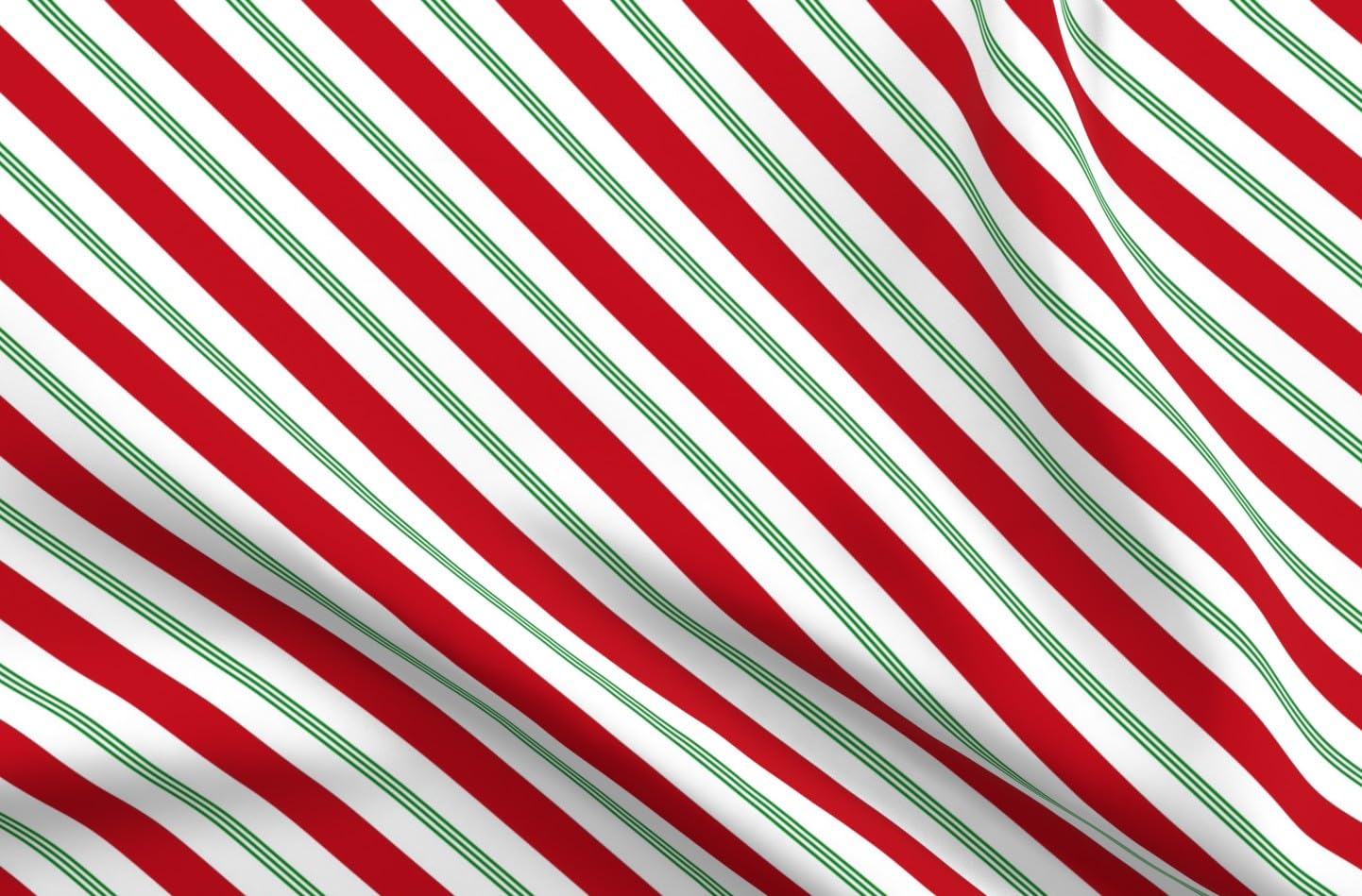 Spoonflower Fabric - Christmas Candy Cane Stripe Diagonal Stripes Green Red Whimsical Printed on Petal Signature Cotton Fabric Fat Quarter - Sewing Quilting Apparel Crafts Decor