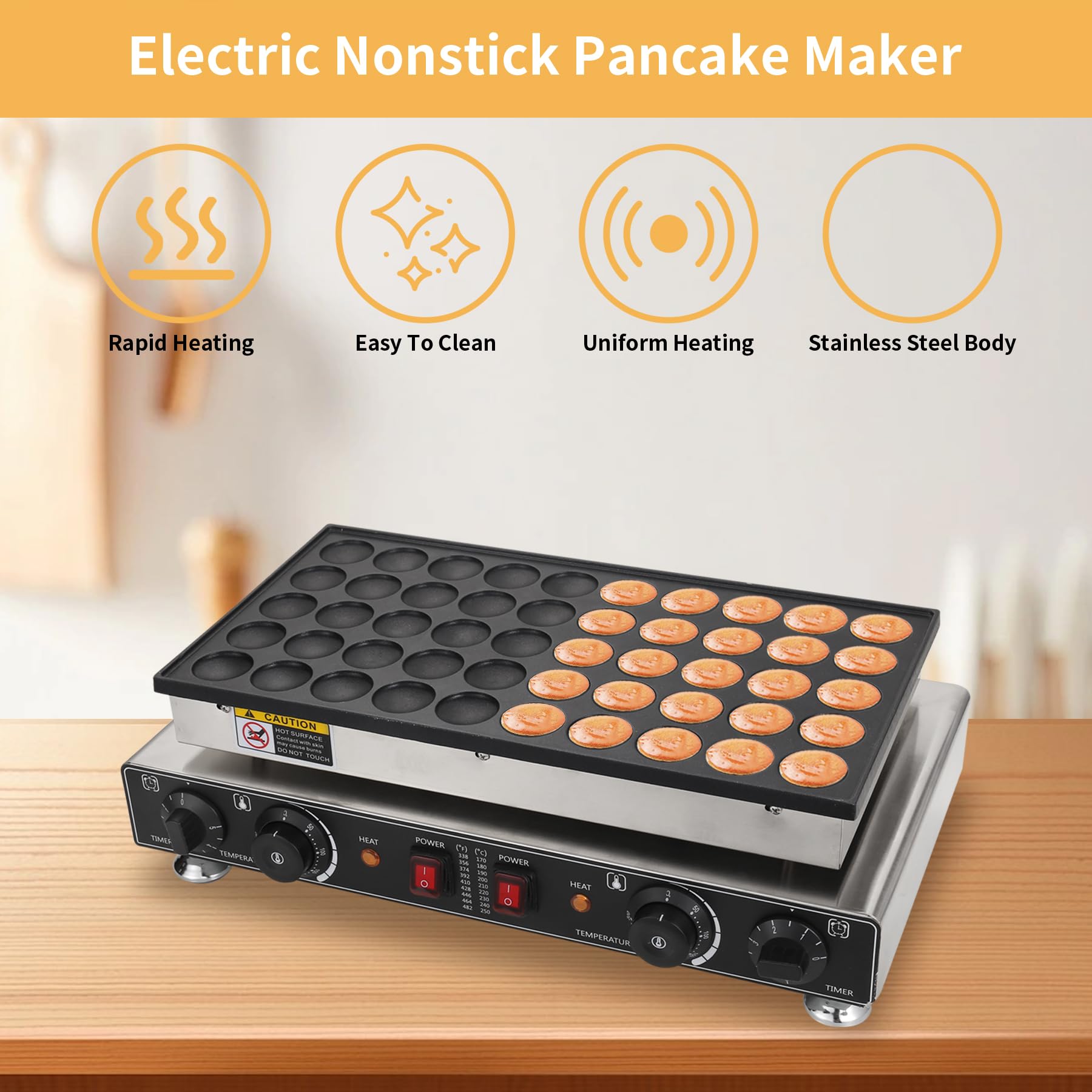 110V Mini Dutch Pancake Baker, 50PCS Electric Nonstick Pancake Maker 1800W, 1.6" Commercial Muffin Maker Machine for Home Kitchen Restaurant Snack