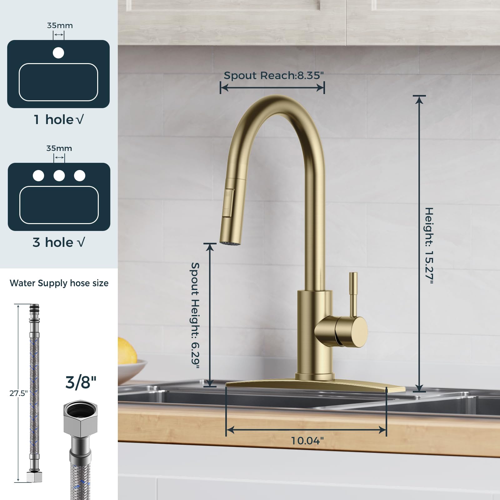 FORIOUS Gold Kitchen Faucets, Brushed Gold Kitchen Faucet with Pull Down Sprayer, Kitchen Sink Faucet Champagne Gold, High Arc Stainless Steel Classic Faucet for Kitchen Sink, Bar, Farmhouse, Laundry