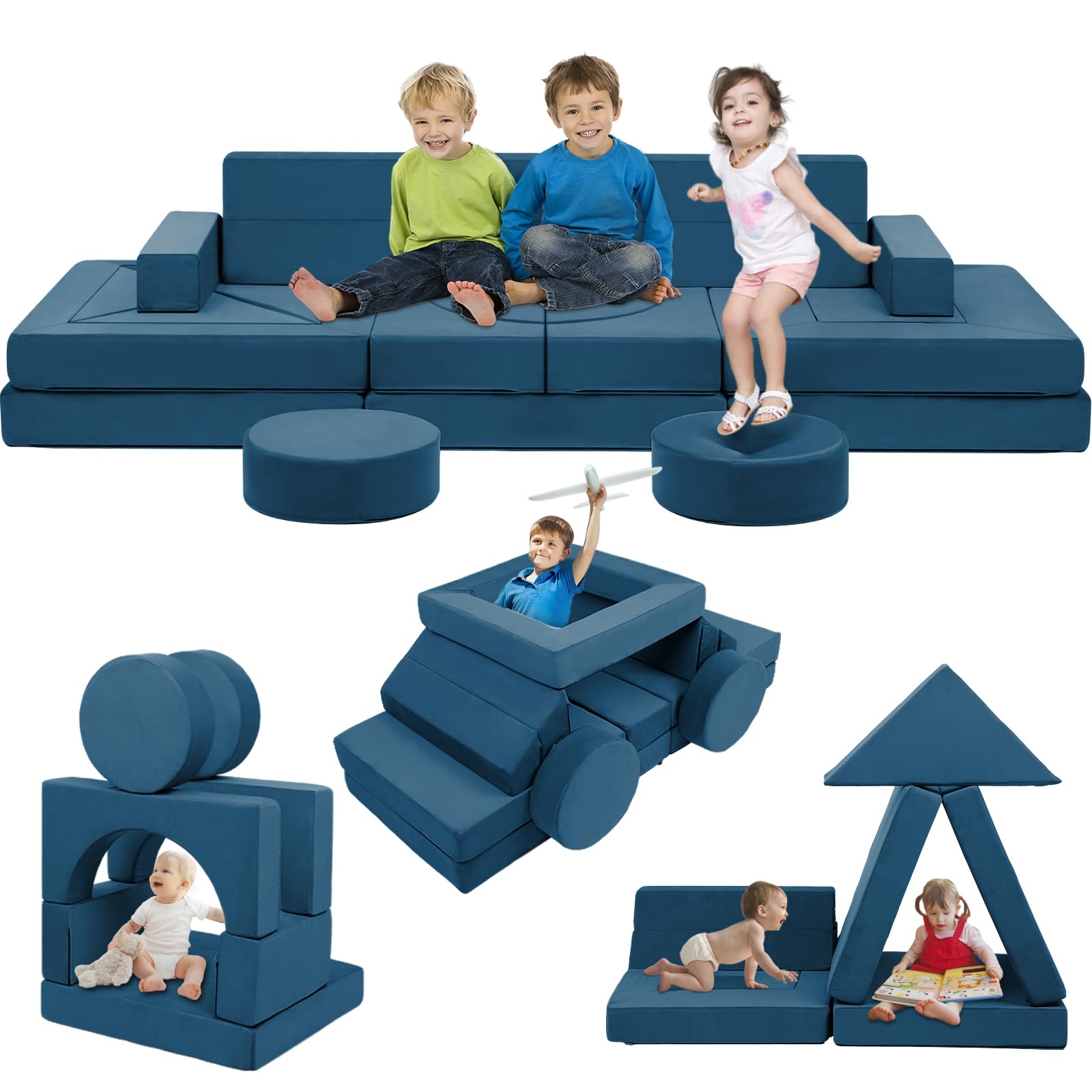 Edbuosy 22Pcs Modular Kids Play Couch - Kids Couch for Playroom Bedroom Living Rooms 500+DIY Creativing Couch for Inspiring Child Versatile, Large Modular Couch Children Convertible Sofa Foam Couch