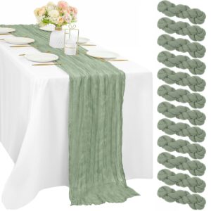 12 pcs 10ft sage green cheesecloth table runner 35 x 120 inches long runner for tables gauze fabric boho table runner decoration rustic sheer runner for wedding baby shower birthday party (sage green)