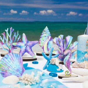 Beeveer 16 Pieces Mermaid Party Decorations Under the Sea Mermaid Bee Disco Dinosaur Table Centerpiece DIY Wood Bee Disco Table Decor for Ocean Bee Disco Dinosaur Theme Birthday Baby Shower (Mermaid)