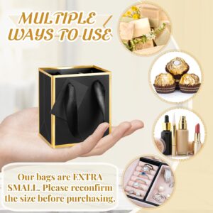 Yeaqee 50 Pcs Mini Metallic Paper Gift Bags with Handles 4x2.75x4.5'' Tiny Small Gift Bags with Thank You Tag for Thanksgiving Day Christmas Fall Holiday Wedding Bridesmaid(Black, Gold)