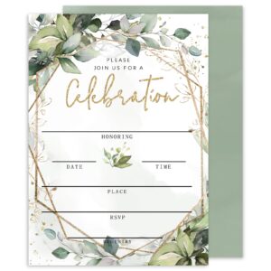 whaline 25 sets greenery invitations with envelopes stickers watercolor eucalyptus leaves invitation cards green leaves blank invites for wedding bridal baby shower birthday, 5 x 7 inch