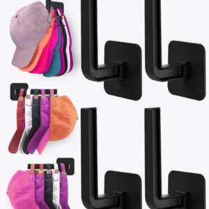 Sunfanie Hat Rack for Hat Storage (4-Pack), Multi-Purpose Hat Organizer, Strong Adhesive Hat Hooks for Wall Hat Organizer for Baseball Caps, Two Mounting Options Hat Hook, Black