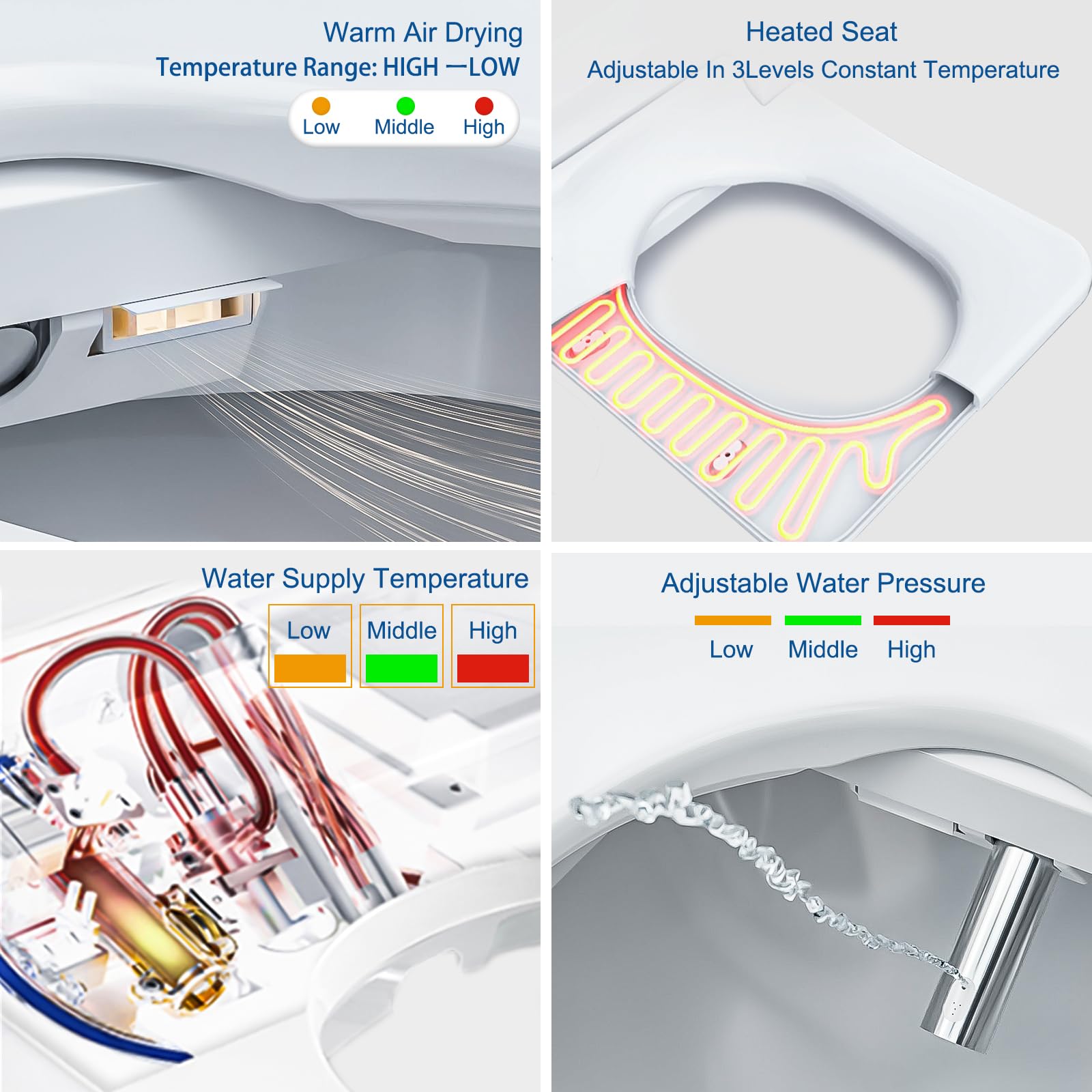 Combier Square Electronic Bidet Toilet Seat, Smart, Self Cleaning Hydroflush, Hybrid Heating, Heated Dryer, Nightlight, Vortex Wash, remote control, CMA105S-S