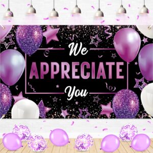 we appreciate you banner thank you banner pastor appreciation decorations banner thank you for all you do backdrop employee appreciation gifts staff retirement appreciation party decor (purple black)