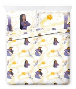 jay franco disney wish full size sheet set - super soft kids 4 piece bedding set features asha, valentino, & wishing star - microfiber sheets includes reversible pillow covers