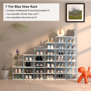 DEARLUREN 7-Tier Corner Shoe Rack Organizer,Free Standing Shoe Rack for Small Space Closet, Entryway, Narrow Vertical Shoe Slots Organizer for Small Space, Stackable, Blue