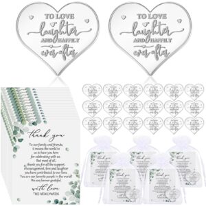 tandefio 50 sets wedding favors for guests bulk heart shaped tokens thank you cards with organza gift bags party souvenirs for wedding bridal shower love laughter and happily ever after tokens