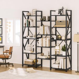 GAOMON Triple Wide 5 Tier Book Shelf, 70.8” Tall Bookcase with 14 Open Shelves, Large Industrial Bookshelves and Bookcases with Metal Frame for Home Office, Study Room, Living Room-Black