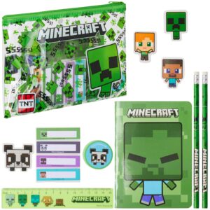 minecraft filled pencil case and stationery set for kids, school supplies - gifts for boys (green)