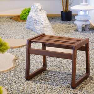 hynawin small short stool, handcrafted bamboo slatted stool, square step stool for kids, shoe changing stool, 11.8" low stool for kitchen, bathroom, bedroom and porch (walnut color)