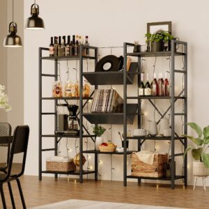 GAOMON Triple Wide 4 Tier Book Shelf, 54.3” Large Bookcase with 11 Open Shelves, Industrial Bookshelves and Bookcases with Metal Frame for Home Office, Study Room, Living Room-Black