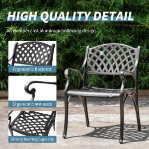 PATIO-IN Outdoor Dining Chairs Set of 2, Cast Aluminum Patio Chairs Set with Armrest, Bistro Chairs Outdoor for Garden, Porch, Backyard