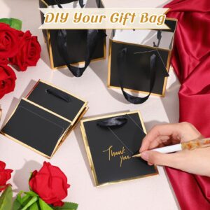 Yeaqee 50 Pcs Mini Metallic Paper Gift Bags with Handles 4x2.75x4.5'' Tiny Small Gift Bags with Thank You Tag for Thanksgiving Day Christmas Fall Holiday Wedding Bridesmaid(Black, Gold)