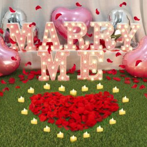 wlleyay marry me sign large proposal decorations light up letters with 2000 pcs rose petals and 24 romantic led flameless candles love balloons kit for valentines day engagement wedding outdoor decor