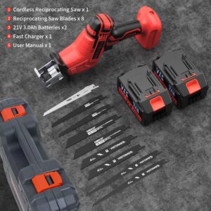 Reciprocating Saw Cordless， Battery Operated Sawzall With 9 Saw Blades For Wood & Metal, Trees, Pvc Cutting, And Fast Charger/Efficient Cutting