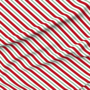 Spoonflower Fabric - Christmas Candy Cane Stripe Diagonal Stripes Green Red Whimsical Printed on Petal Signature Cotton Fabric Fat Quarter - Sewing Quilting Apparel Crafts Decor