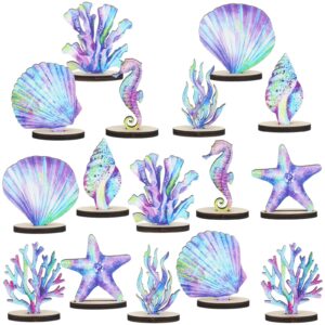 beeveer 16 pieces mermaid party decorations under the sea mermaid bee disco dinosaur table centerpiece diy wood bee disco table decor for ocean bee disco dinosaur theme birthday baby shower (mermaid)