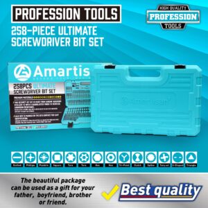 Amartisan 258-Piece Ultimate Screwdriver Bit Set, Chrome Vanadium Steel Driver Bit Set, Security bit set, Includes Bits Holder, Nut Driver, etc (Blue)