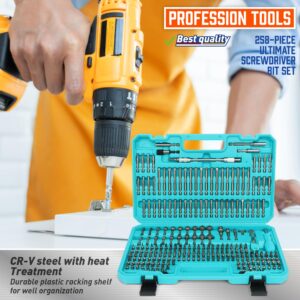 Amartisan 258-Piece Ultimate Screwdriver Bit Set, Chrome Vanadium Steel Driver Bit Set, Security bit set, Includes Bits Holder, Nut Driver, etc (Blue)