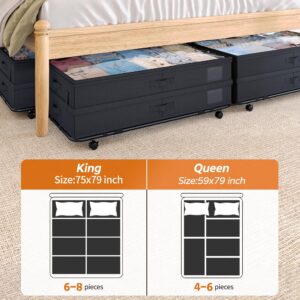 EnHomee Under Bed Storage with Wheels Underbed Storage with Wheels Under Bed Storage Containers with Clear Windows 134 QT Double Layer Large Capacity Under Bed Storage with Sturdy Handle (Black 2Pcs