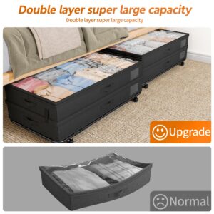 EnHomee Under Bed Storage with Wheels Underbed Storage with Wheels Under Bed Storage Containers with Clear Windows 134 QT Double Layer Large Capacity Under Bed Storage with Sturdy Handle (Black 2Pcs