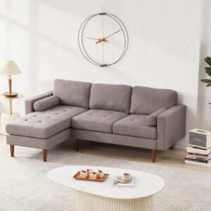 kingfun 80" w sectional sofa couch, l shaped couch with reversible chaise, convertible sofa couches for living room, mid century modern linen with tufted seat cushion for small space, grey