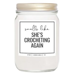 younique designs candle gifts for crocheters 8oz - crocheting gifts for people who crochet - cool gifts for crochet lovers - gifts for someone who crochets, gift for crocheter (lavender & vanilla)