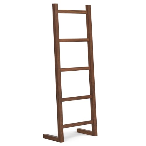 SIMPLIHOME Bray Solid Acacia Wood Contemporary Bath Towel and Blanket Ladder Shelf, 23 inch, Natural Walnut