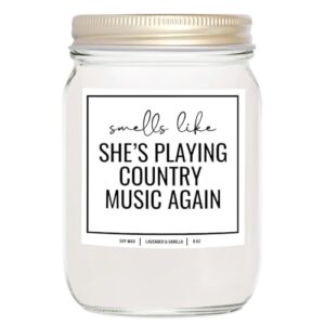 younique designs candle for country music fan gift 8oz candle - cowgirl gifts for country music lovers - country music lover gifts - cool country music gifts for music lovers (lavender & vanilla)