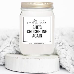 YouNique Designs Candle Gifts for Crocheters 8oz - Crocheting Gifts for People Who Crochet - Cool Gifts for Crochet Lovers - Gifts for Someone Who Crochets, Gift for Crocheter (Lavender & Vanilla)