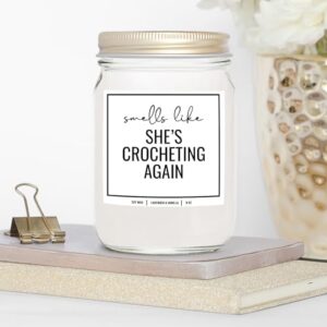 YouNique Designs Candle Gifts for Crocheters 8oz - Crocheting Gifts for People Who Crochet - Cool Gifts for Crochet Lovers - Gifts for Someone Who Crochets, Gift for Crocheter (Lavender & Vanilla)