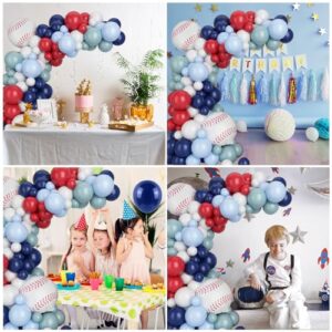 FunHot Baseball Balloon Arch Garland Kit, Navy Blue and Red Balloon Garland with White Balloons Baseball Foil Balloons Birthday Party for Men Boys Sports Baseball Graduation Party Decorations